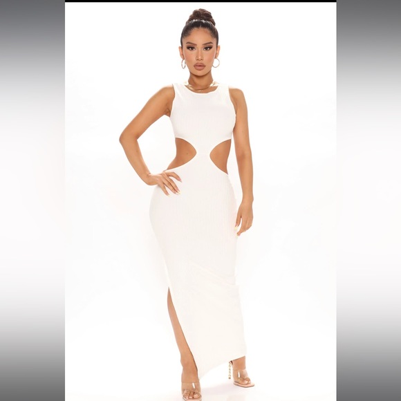 Fashion Nova | Dresses | White Long Cut Out Fitted Dress Sexy | Poshmark